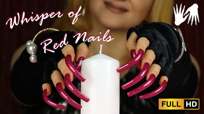 ASMR Whisper of Red Nails in the Dark (candle tapping) - Lora Long Nails