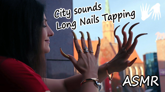 Long NAILS 🌃 Big City SOUNDS - ASMR TAPPING - Lora Long Nails