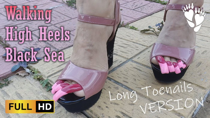 Walking in high heels - Black Sea (TOENAILS) - Lora Long Nails