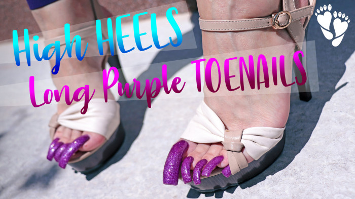 High Heels Long PURPLE glitter TOENAILS - Lora Long Nails