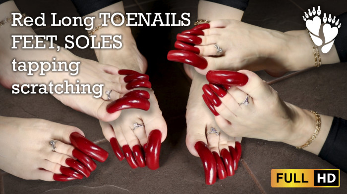 Red Long TOENAILS and FEET - tapping, scratching, soles - Lora Long Nails