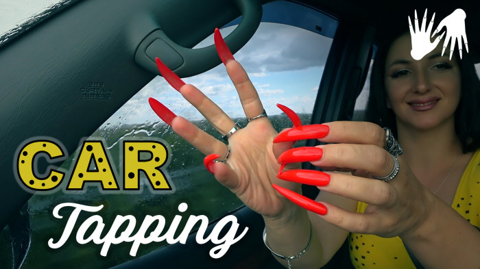 Car TAPPING 🚗 Woman with RED LONG NAILS - Lora Long Nails
