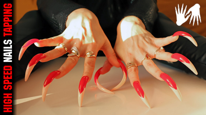 FAST TAPPING ☷ LONG RED FRENCH NAILS - Lora Long Nails