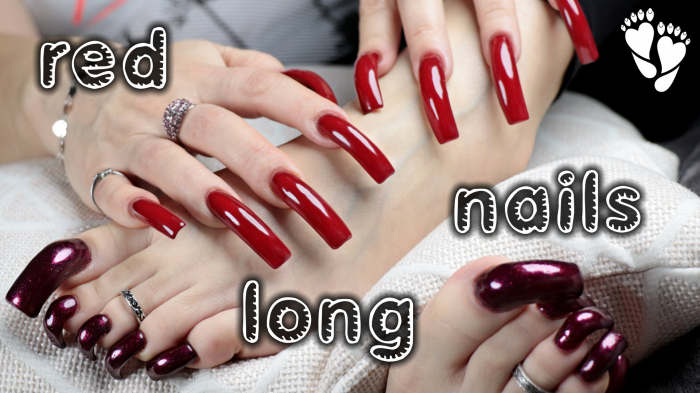 🔴 Red LONG NAILS 💅 TOENAILS - Lora Long Nails