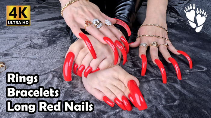 I measure rings with long red nails - Lora Long Nails